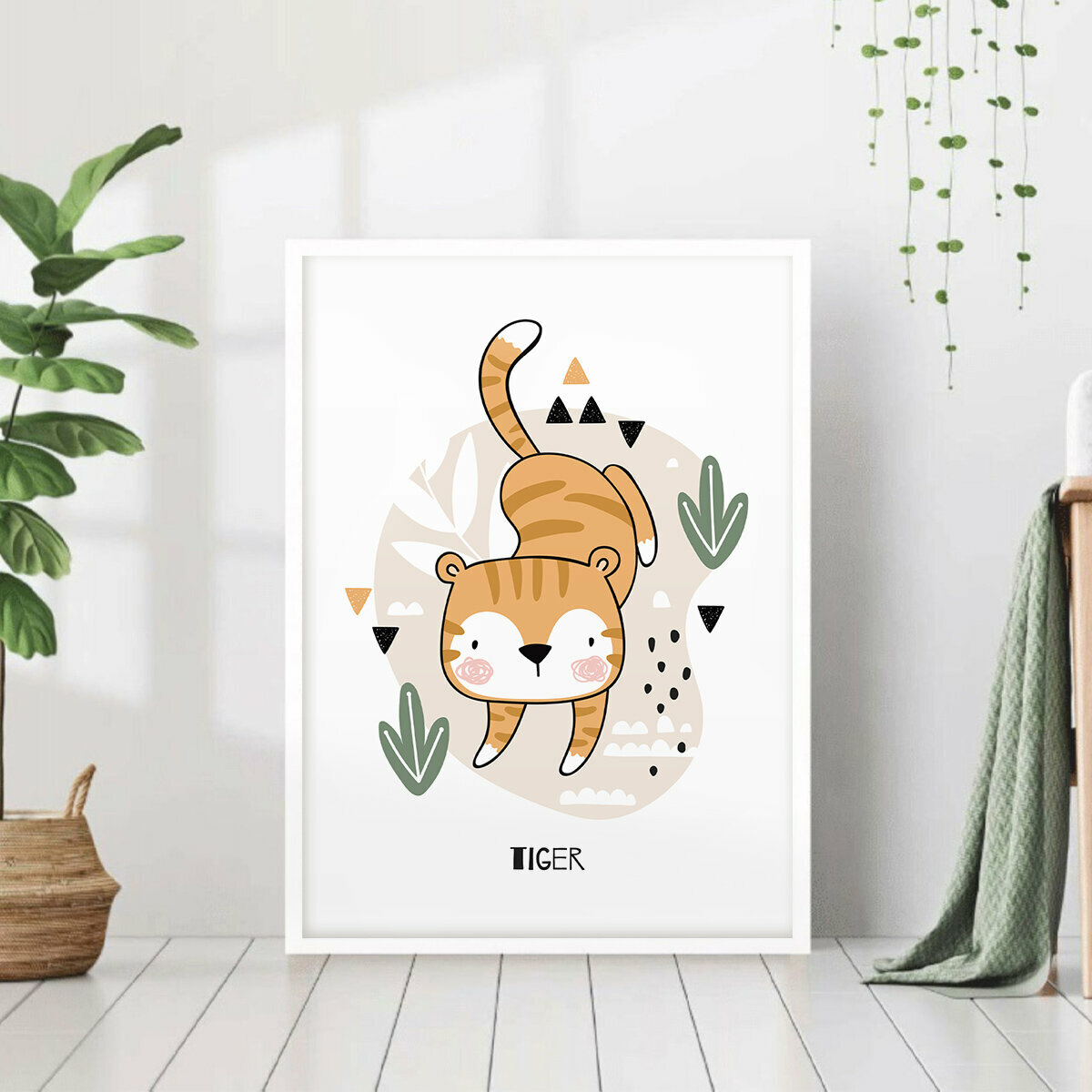 Постер "Тигр для детской" 50x70 в белой рамке для интерьера на стену