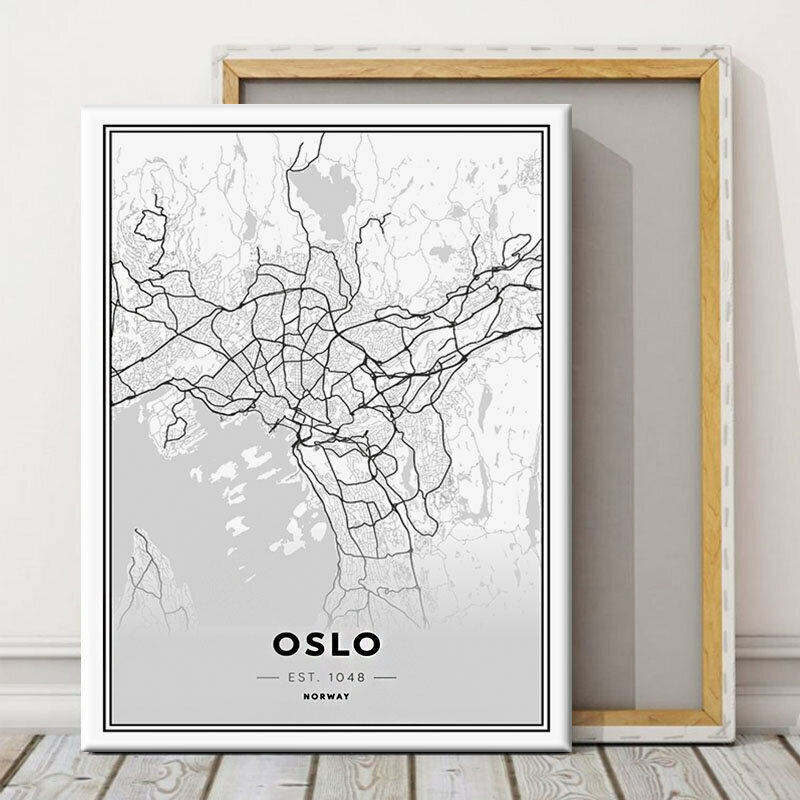 Картина на холсте 50х70 см "Осло. Карта города", на стену для интерьера