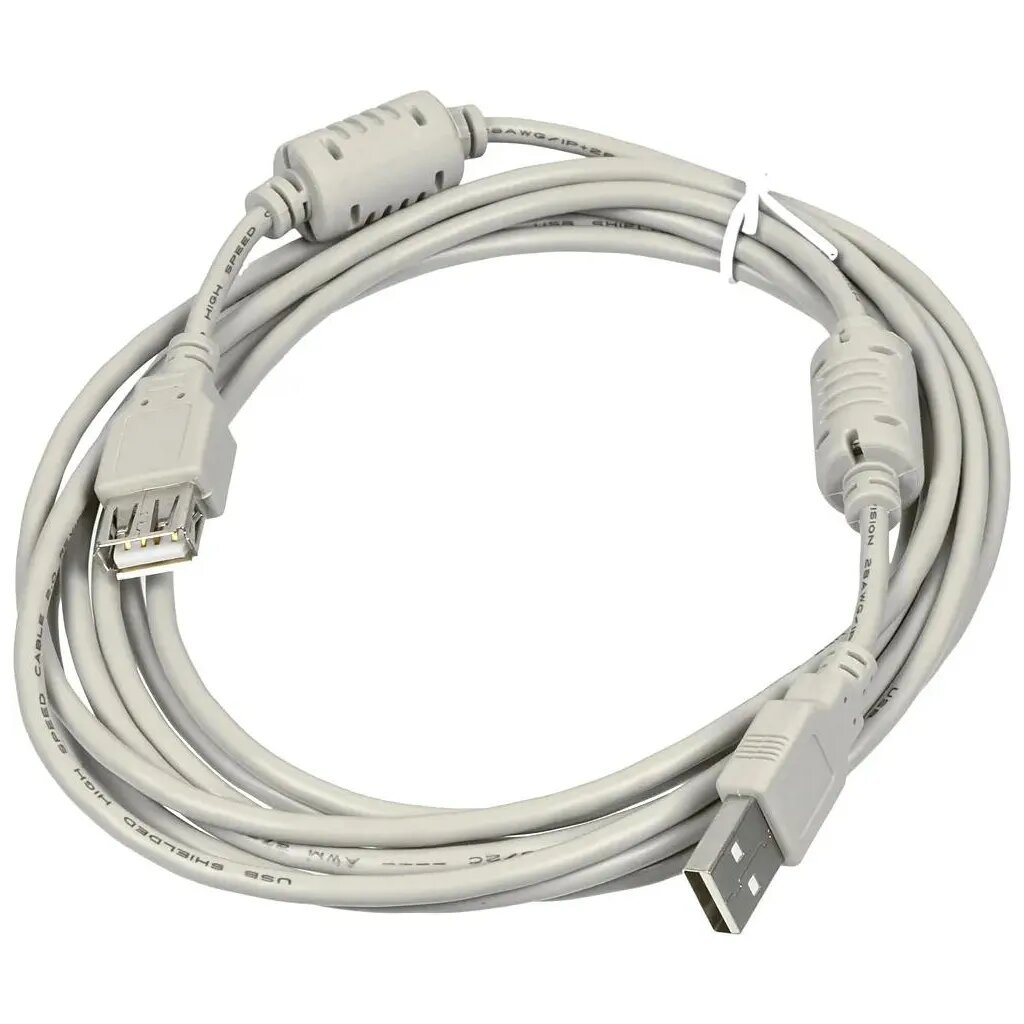 Кабель-удлинитель USB2.0 USB A(m) - USB A(f), ферритовый фильтр , 3м, серый [744792]
