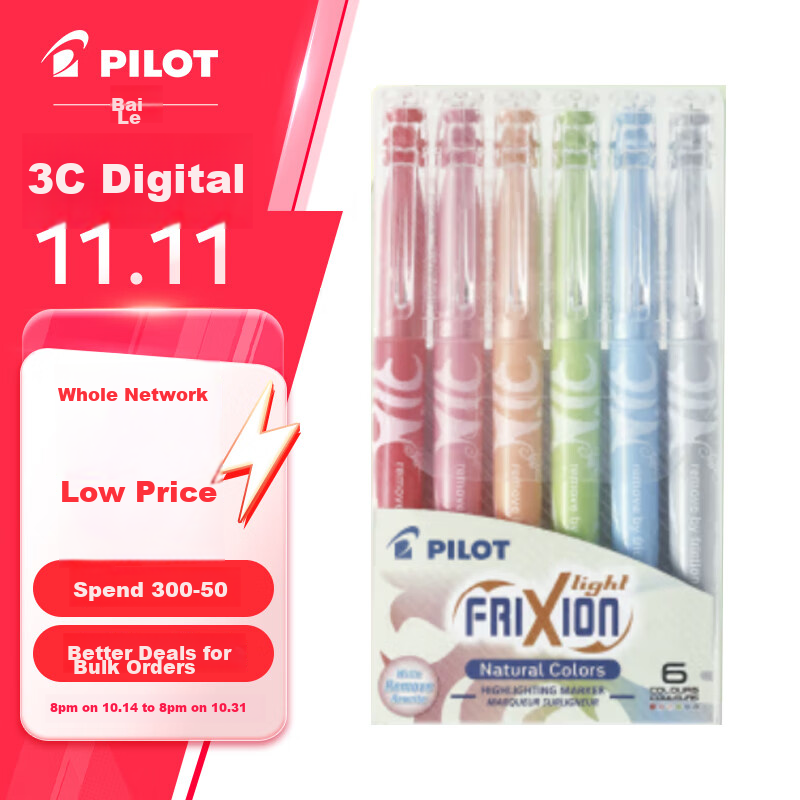 PILOT Erasable Highlighters, Student Drawing Slanted Tip Marker Set, SW-FL Natural Color Series 6 Colors