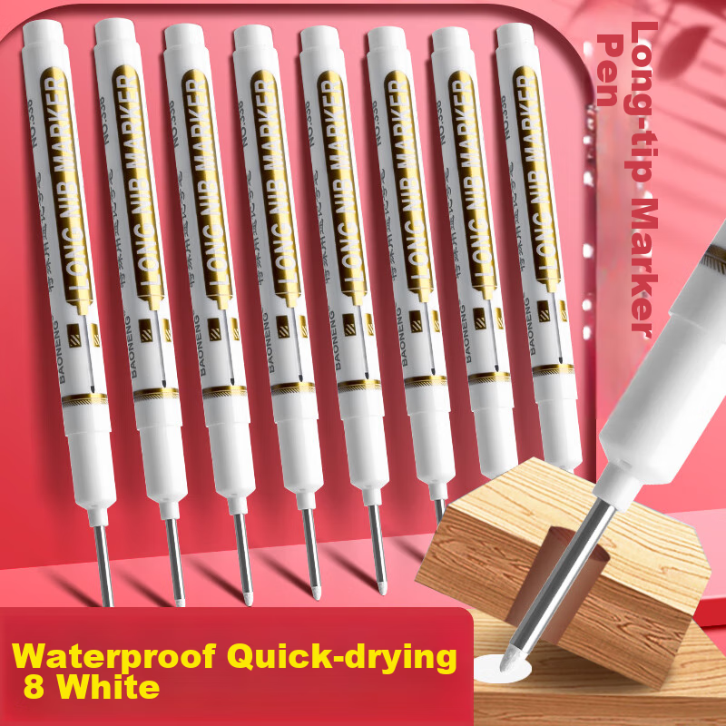 Licao Long-Head Marker Pen, Oil-Based Construction-Specific Tile Marker, Quick-Drying, Waterproof, Oil-Resistant, Color-Fast, Deep-Hole Tile Marker, 8 White Pens