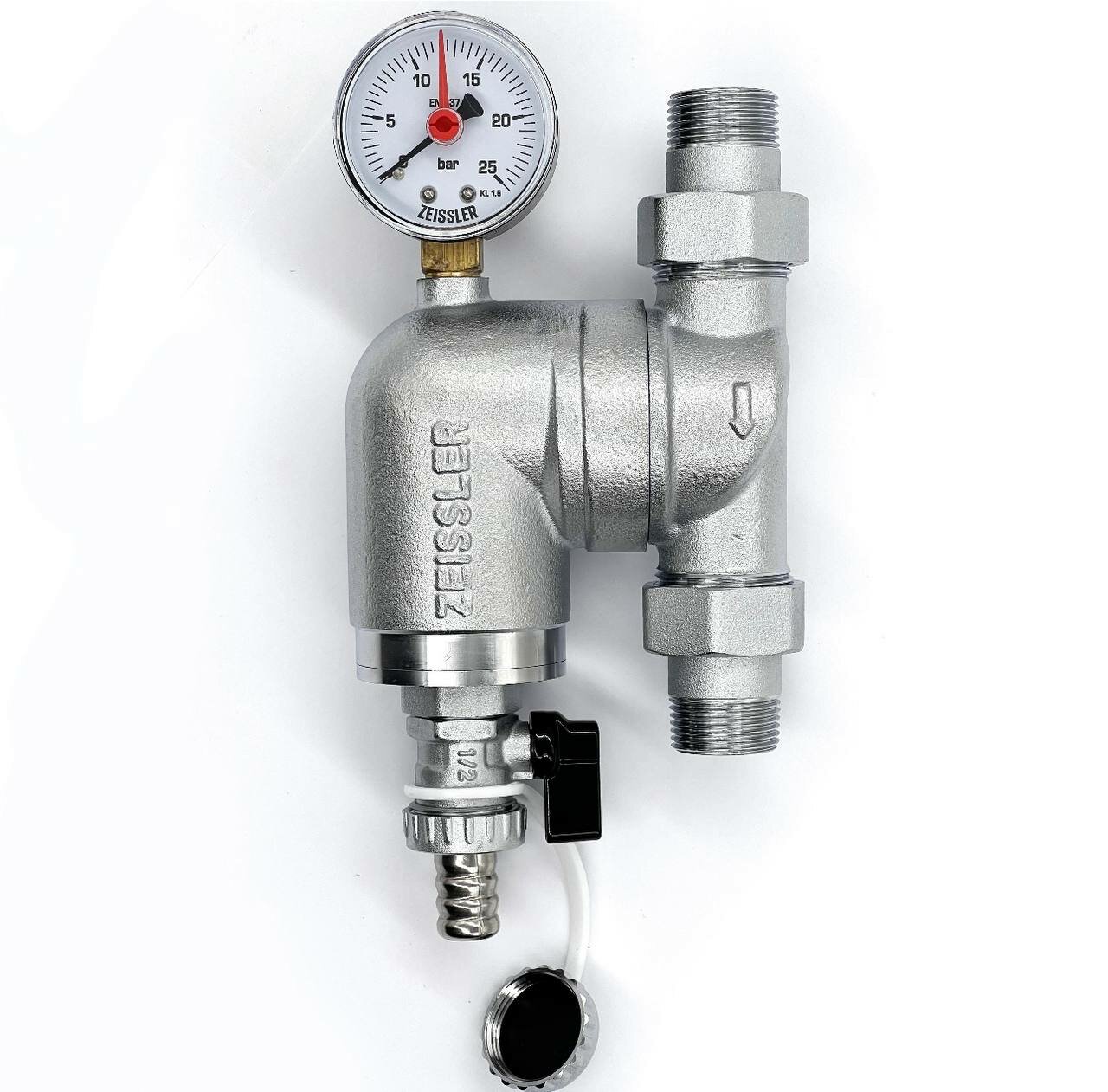 Фильтр промывной с поворотным соединением 3/4" Нр/Нр, с манометром, 100мкм, латунь ZEISSLER