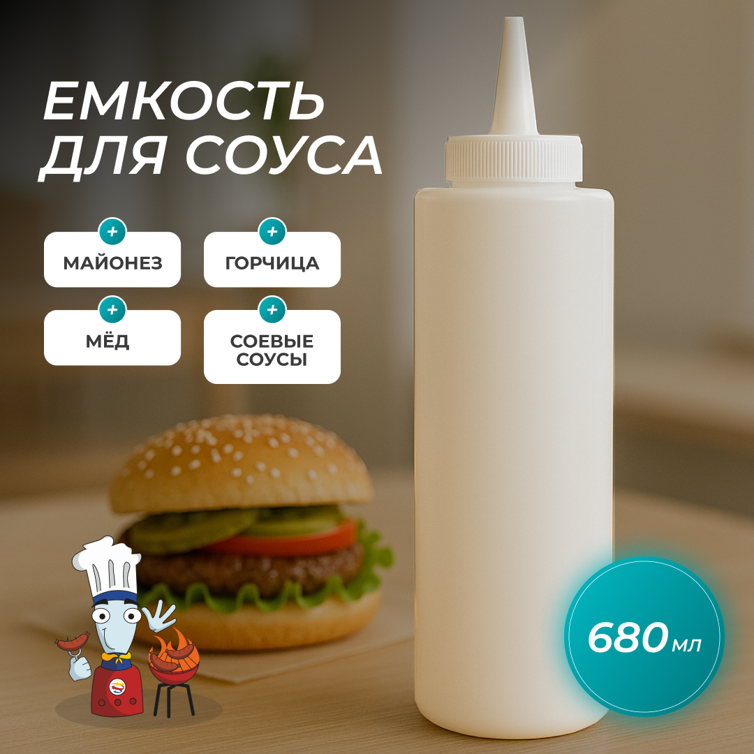 Емкость для соусов 680 мл, белая, JW-BSD24-WT диспенсер пластиковый, без крышки