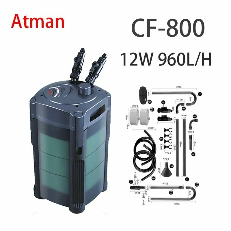 KNOW EASY-Внешний фильтр для аквариума Atman CF-800, 12 Вт, 960 л, рекомендуется для аквариумов объемом 200 300 л, встроенная губка, включая шланги и фитинги для входа и выхода воды.