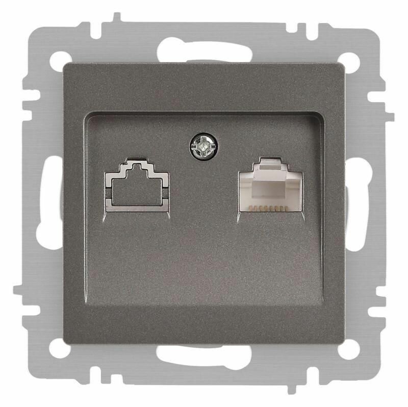 Розетка компьютерная 1-м СП Accent 6-303-09 RJ45 IP20 титан Intro Б0063642