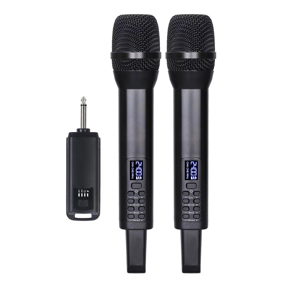 Беспроводная система микрофонов с ручным микрофоном Professional Dynamic Microphones для домашних кинотеатров, караоке, церквей, речи, свадеб, вечеринок, пения, Plug and Play, заряжаемые беспроводные микрофоны, черный цвет, 1 приемник с 1 микрофоном, 1