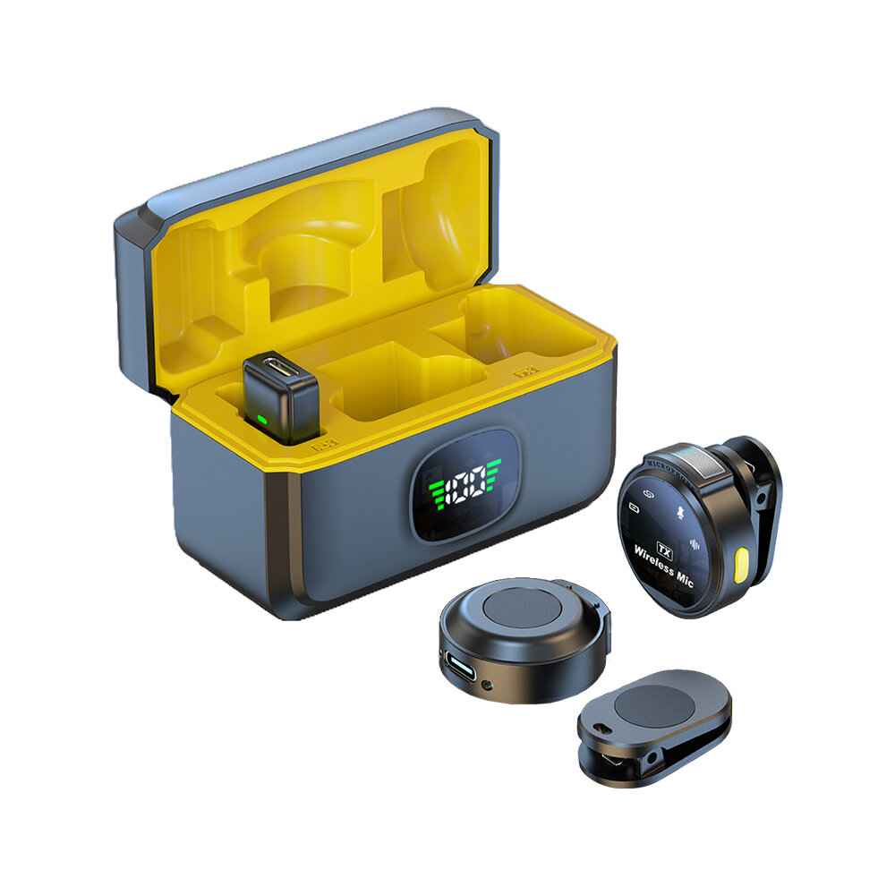 Микрофон на воротник Двойной микрофон Клип-он Микрофоны шумоподавление Без задержки Кнопка Дисковидный Беспроводной микрофон Цифровой дисплей Charging Case для мобильного телефона Live Broadcast Запись на открытом воздухе Плаг и 2.4GHz адаптивная