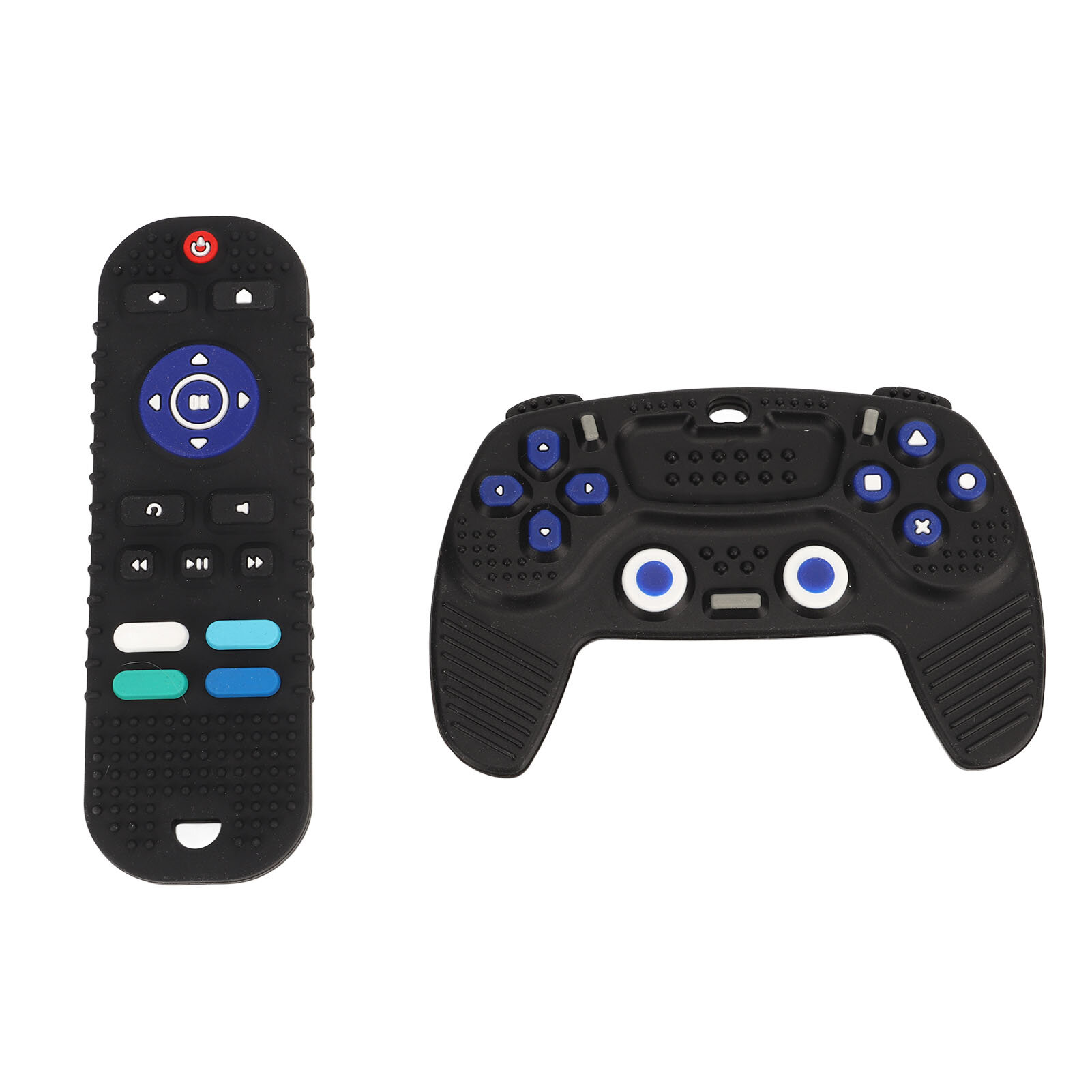 Черные силиконовые игрушки для прорезывания зубов, 2 комплекта, обучающие жевательные сенсорные прорезыватели, форма пульта дистанционного управления телевизором