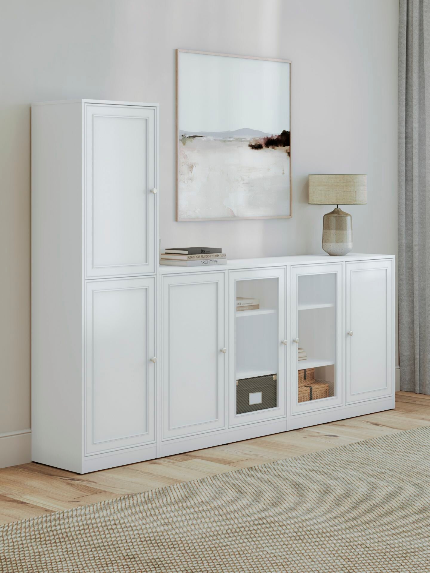 Гостиная комплект Люсиль комод-витрина, шкаф 247.4х40.1х180.6 см, Белый арктик