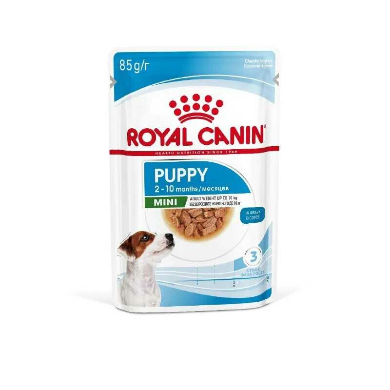 Влажный корм в пауч пакетах Royal Canin MINI Puppy для щенков мелких пород соус 12шт.×85гр.