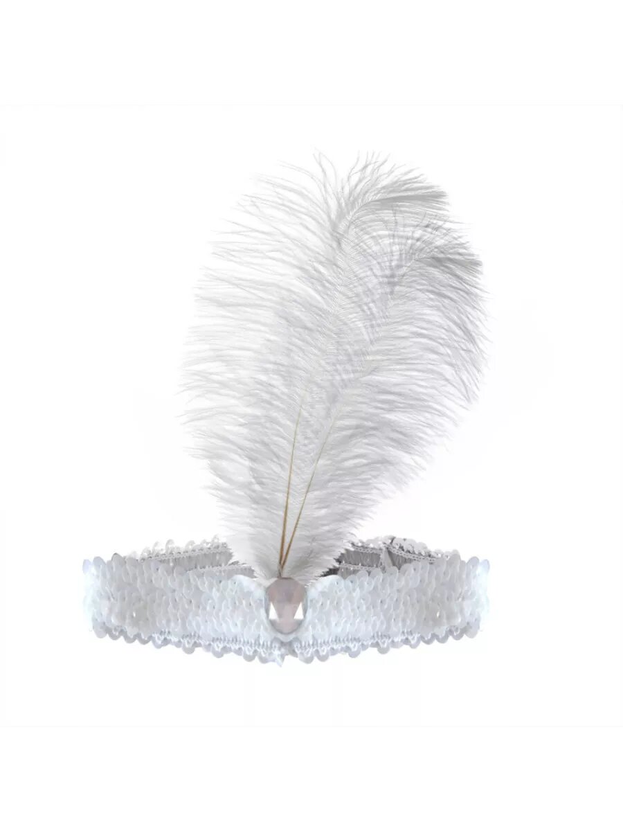 Повязка на голову с пером "Вечеринка Чикаго" Белая / веселый праздник