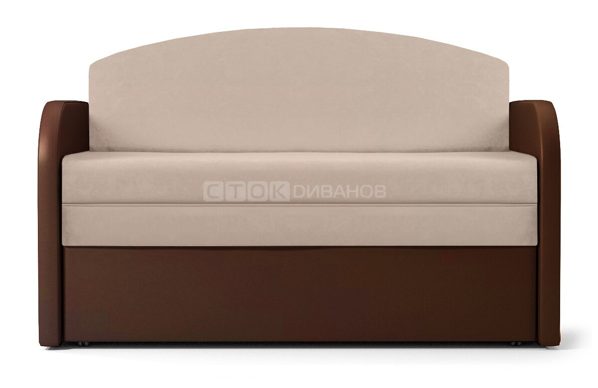 Диван Сток Диванов Рекс, бежевый/коричневый велюр, 120 см, механизм выкатной