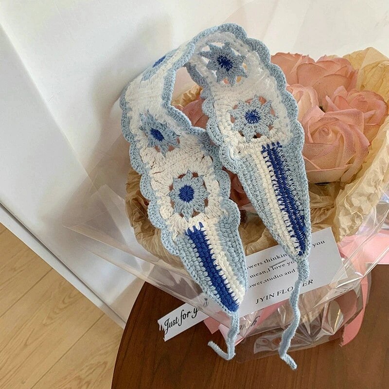 Вязаные ленты для волос Blue White