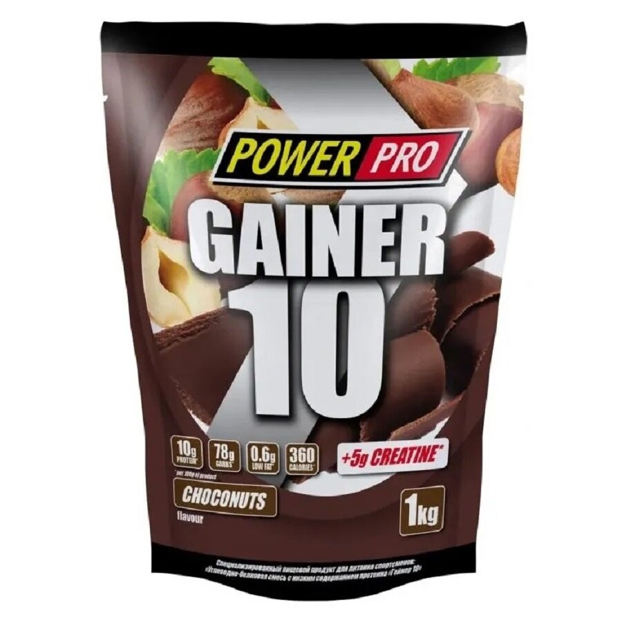 Гейнер Увеличение мышечной массы Gainer 10 1000 гр (Power Pro) Шоколад