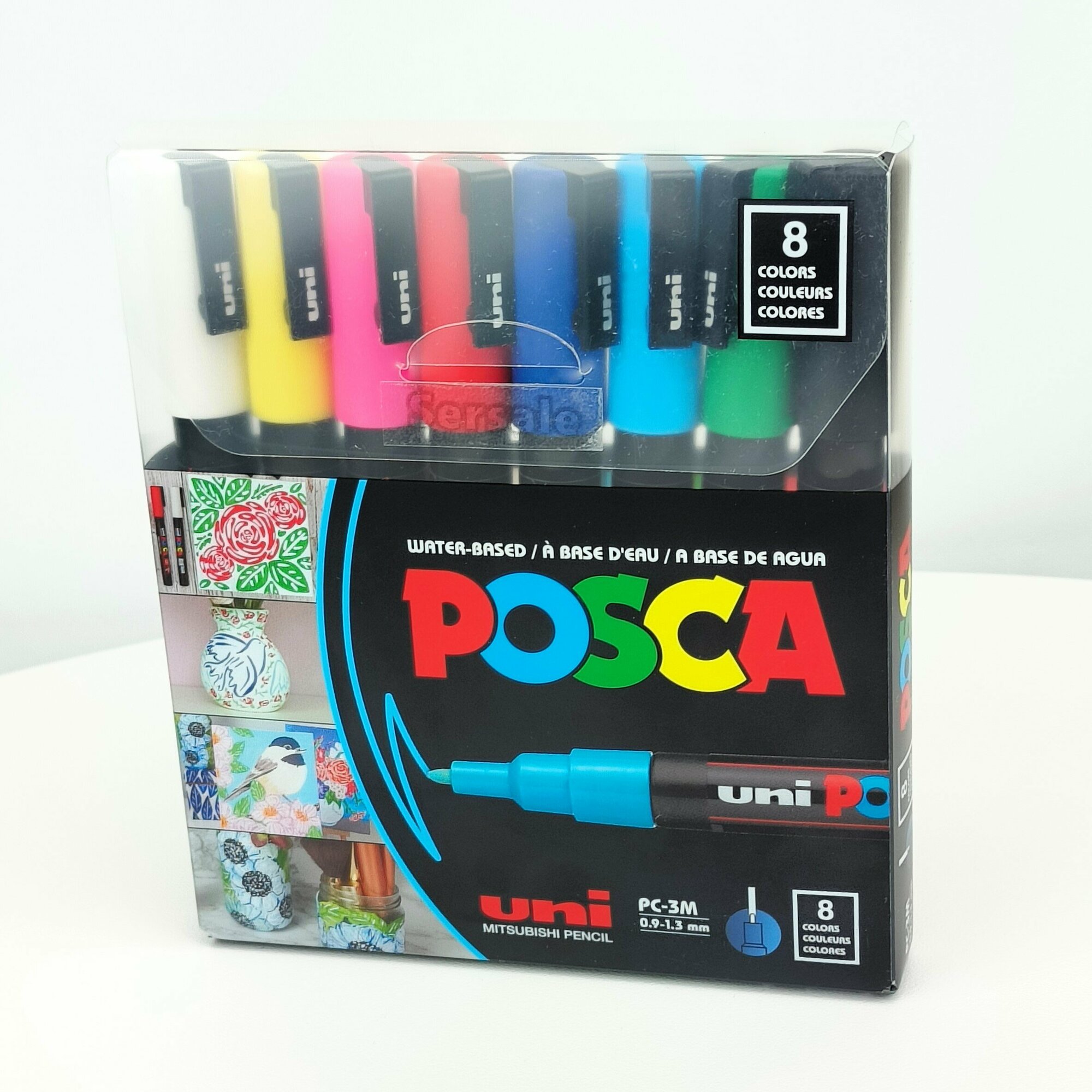 Маркеры UNI Posca PC-3M набор из 8 стандартных цветов толщина 0,9-1,3мм