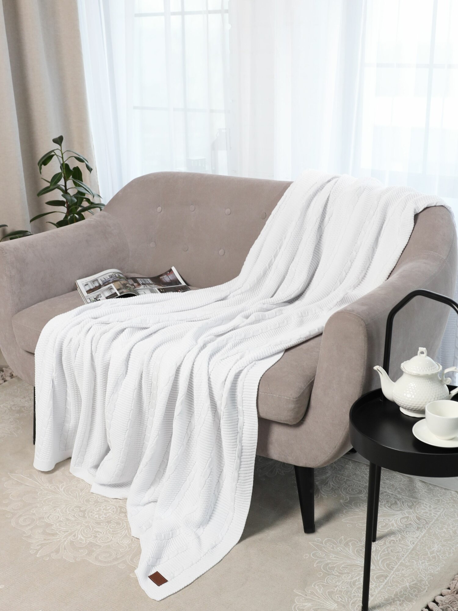 Плед DECADE Home "Полоска", вязаный, хлопок, 150x200, для уюта дома