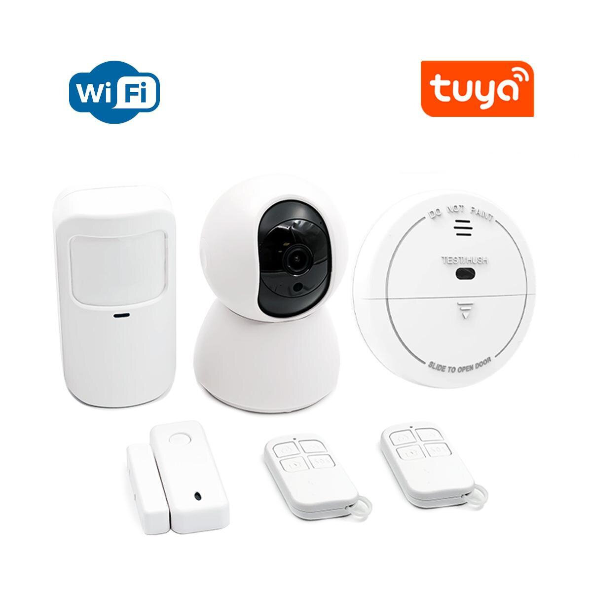Пожарная Wi-Fi видеосигнализация TUYA Страж Video-Alarm 5-W (K6306RU) с поворотной камерой и датчиками: движения, открытия и дыма. Оповещение о трево