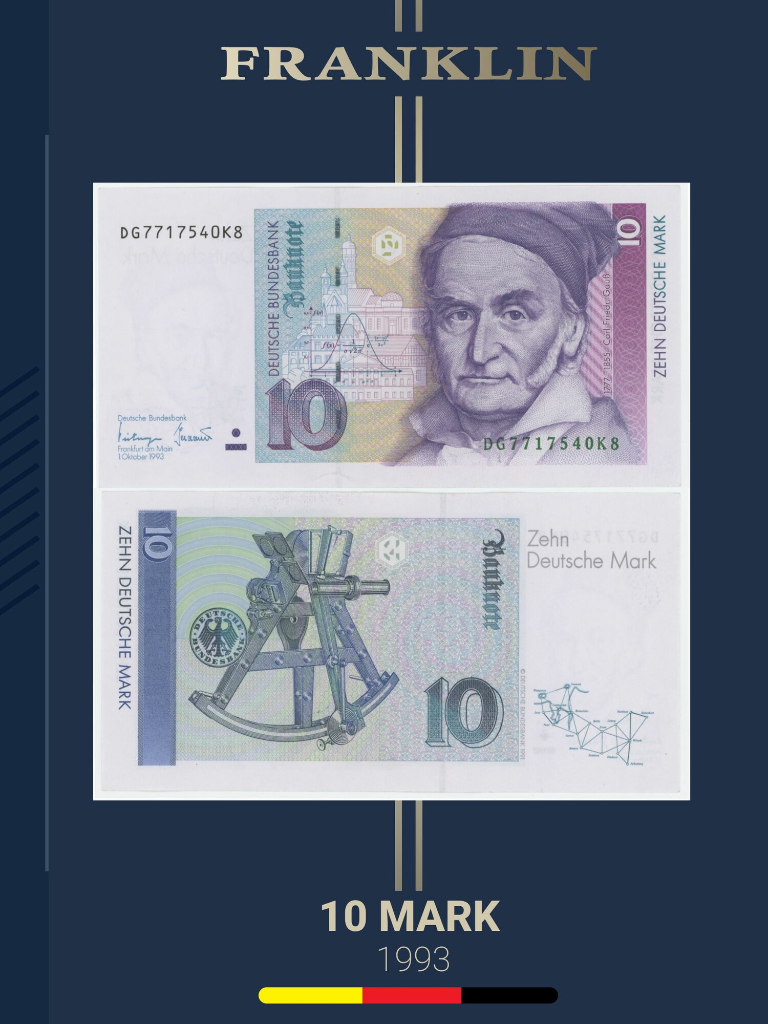 Банкнота Германия 10 марок ZEHN DEUTSCHE MARK 1993 года Very Fine (VF) Pick 38