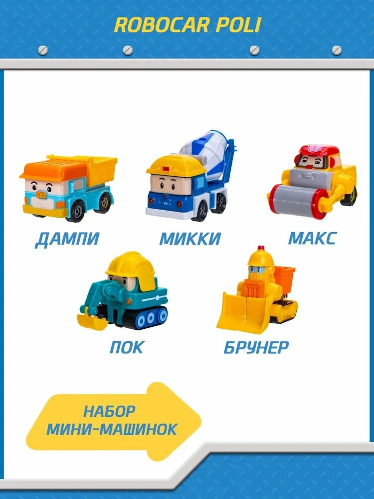 Игровой набор Робокар Поли из 5 мини машинок, Robocar Poli, MRT-761