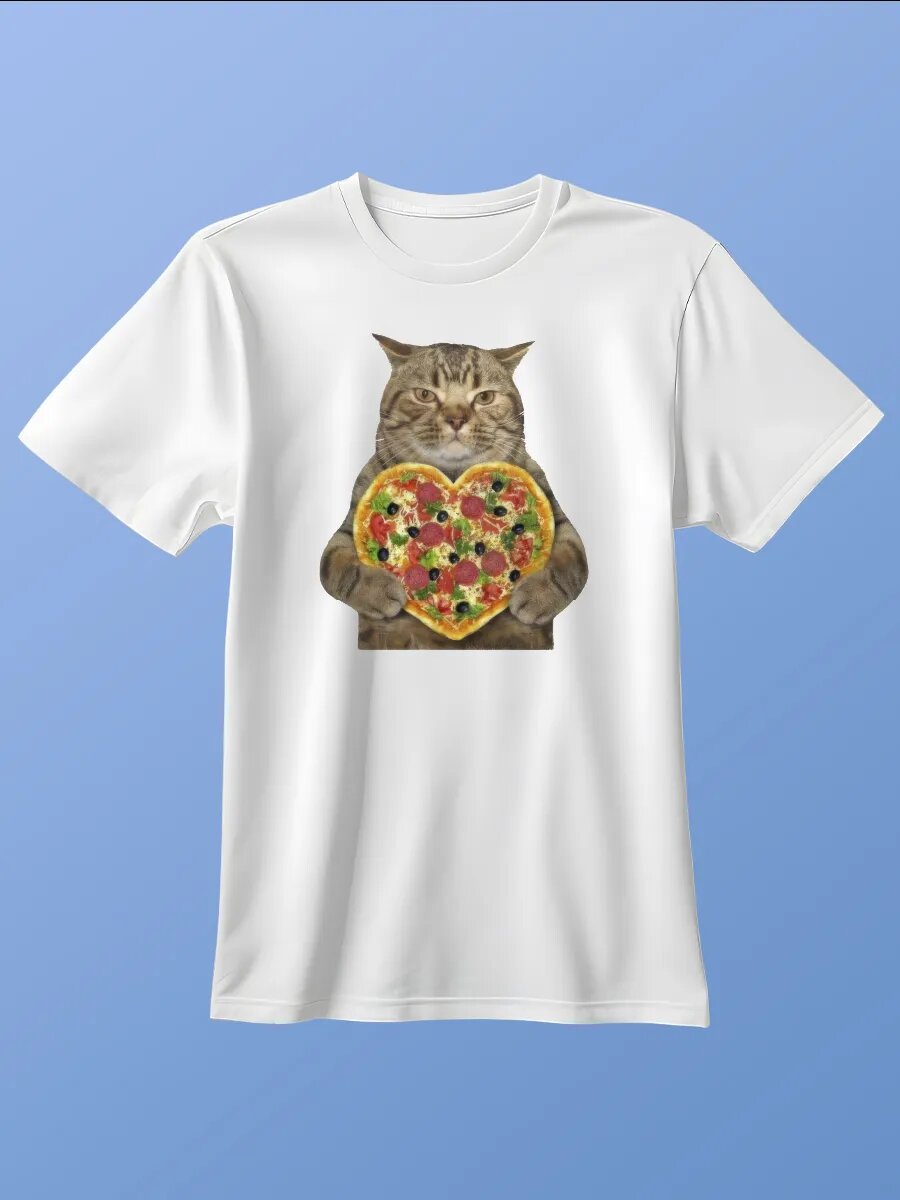 Футболка мемный кот с пиццей
