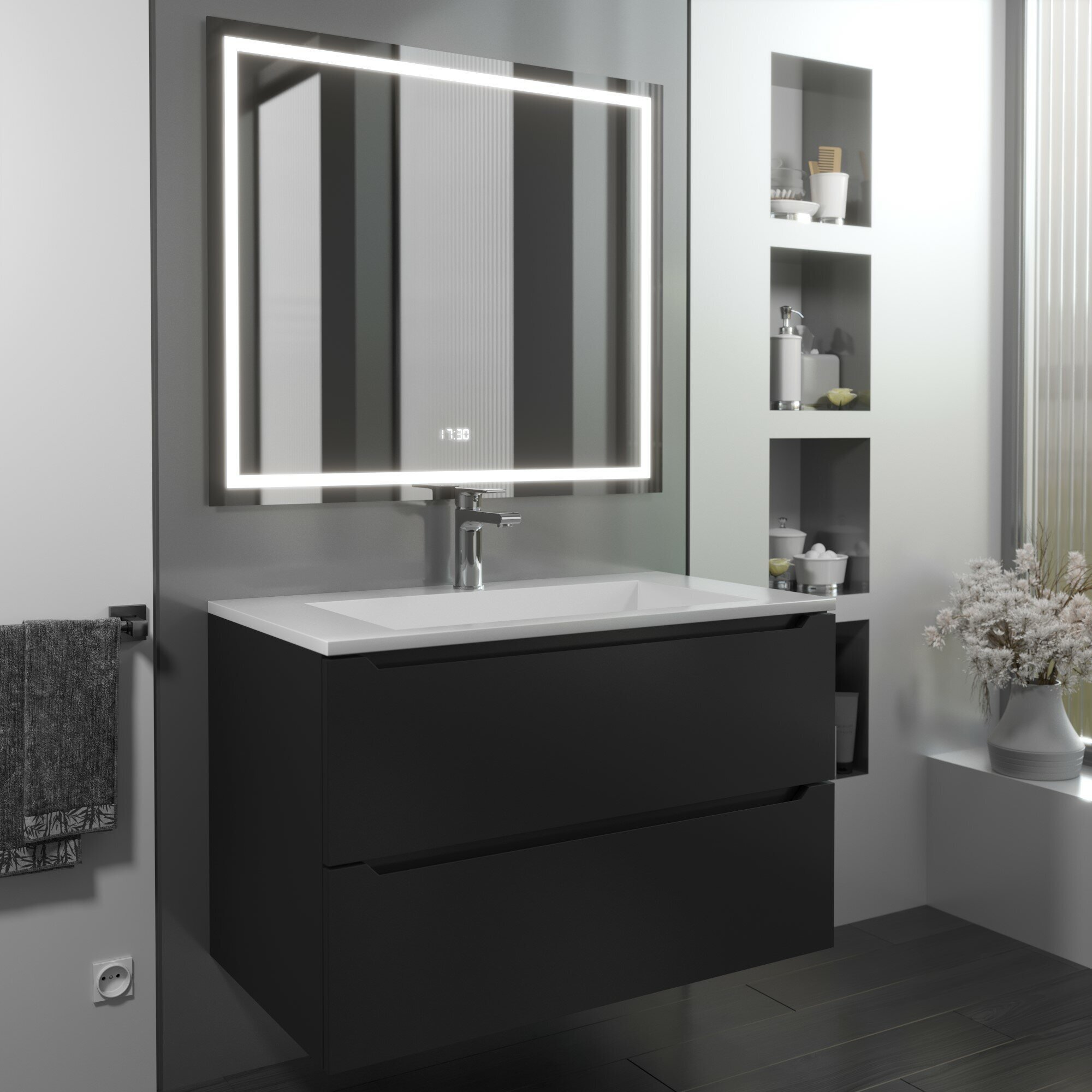 Тумба с раковиной для ванной подвесная Uperwood Tanos-Next 80х45х53 см, черная матовая