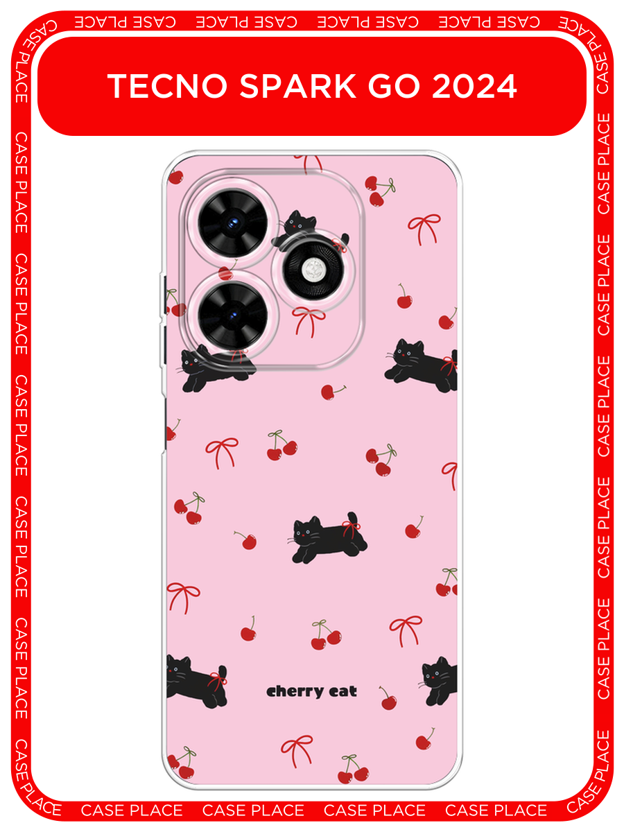 Чехол на Tecno Spark Go 2024/Spark 20C / Текно Спарк Го 2024/Спарк 20C с принтом cherry cat