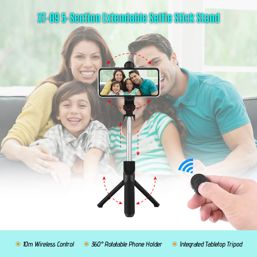 Выдвижная 5-секционная моноподная селфи-палка со встроенным универсальным держателем для телефона, настольный штатив с Bluetooth-пультом дистанционного управления (10 м) для iPhone, Samsung, Huawei и Xiaomi.
