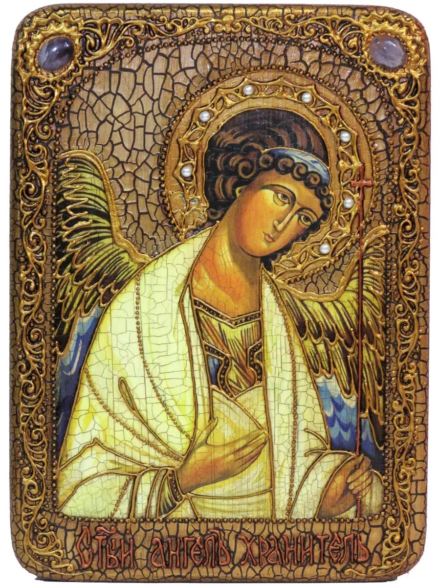 Аналойная икона Ангел Хранитель на доске из черного дуба 21х29 см