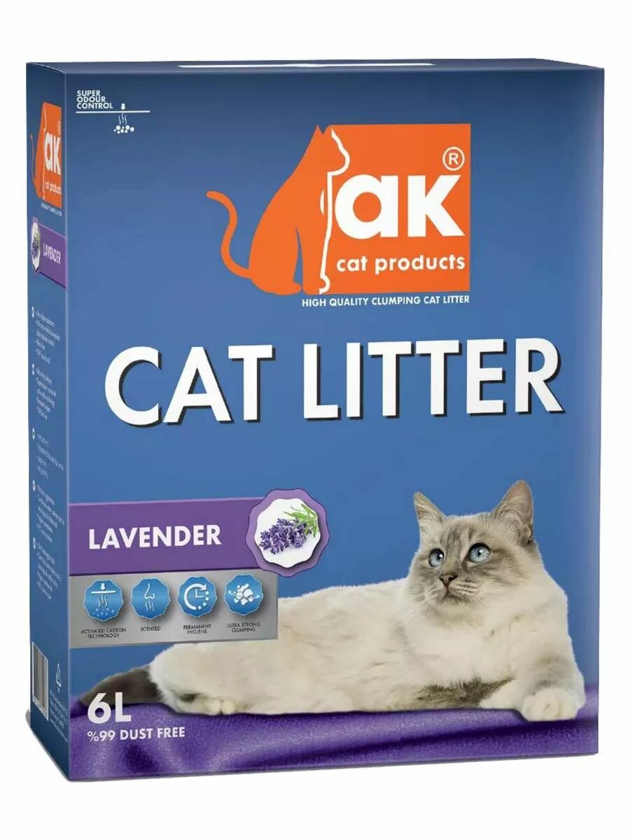 Наполнитель комкующийся бентонит AK Cat комкующийся с ароматом лаванды 5,5 кг/6 л