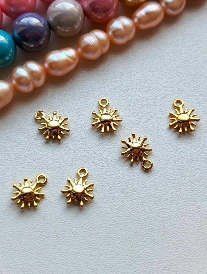 Подвеска Солнце мини 7 мм (6 шт.). Латунь, позолота. Корейская фурнитура для бижутерии, украшений