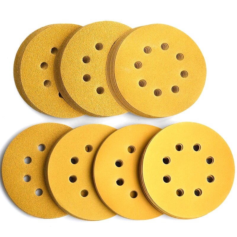 5-дюймовые шлифовальные диски с 8 отверстиями на липучке, зернистость 60/80/120/150/220/320/400, для орбитальной шлифовальной машины, упаковка 105 шт.