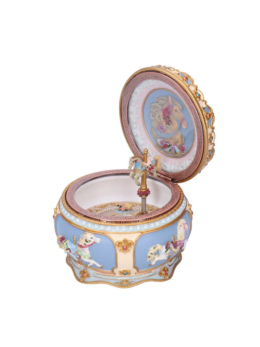 Музыкальная шкатулка с вращением лошади, светодиодная