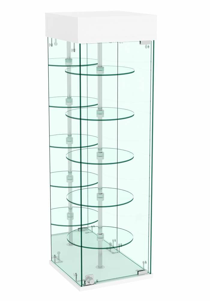 Витрина ротация настольная с вращающимися полками №27-5 (задняя стенка - зеркало), Белый