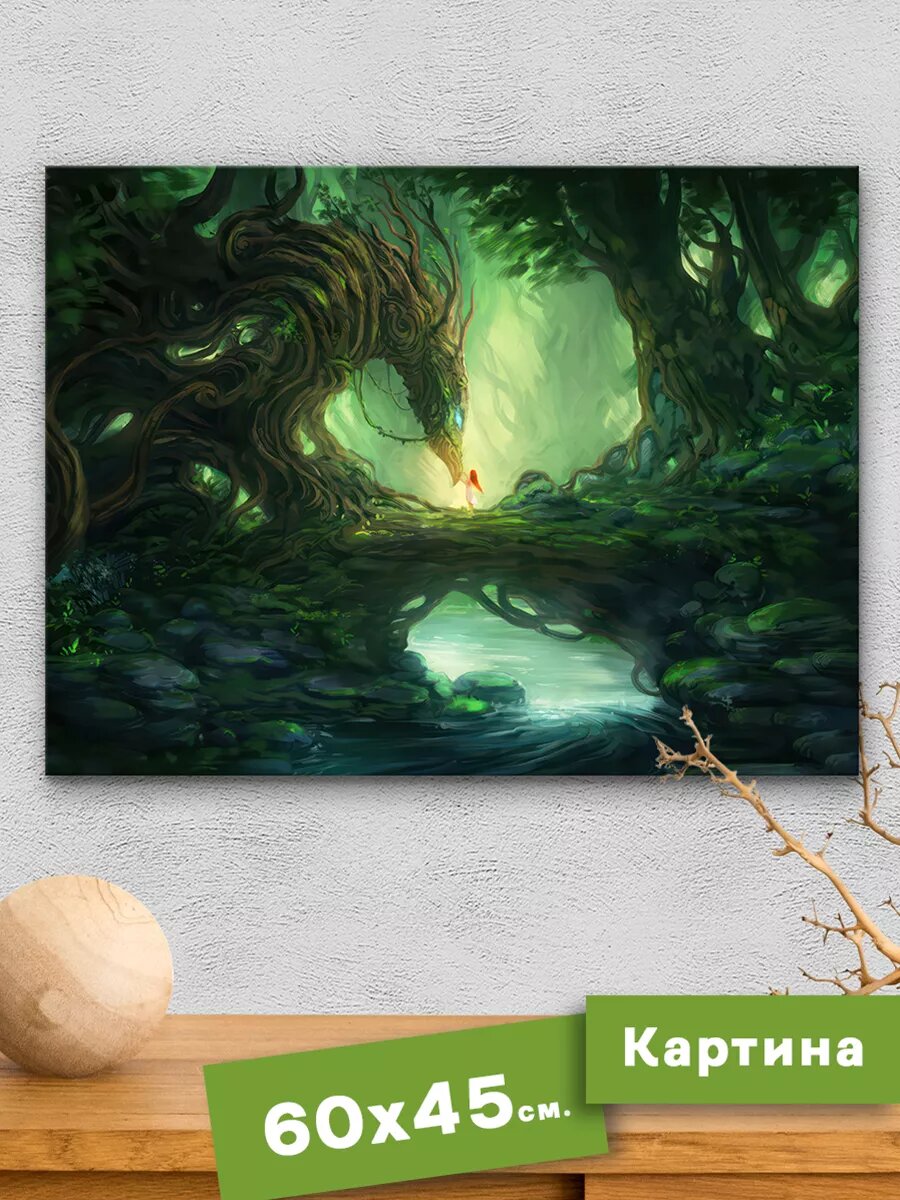 Картина на стену Гоблинкор фэнтези эстетика Девочка Дракон