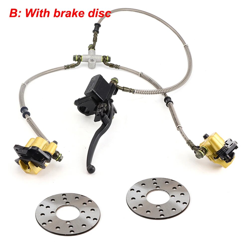 1 комплект, двойной дисковый тормоз в сборе, передний тормозной суппорт, система для 70cc 90cc 110cc 125cc ATV Buggy Quad, аксессуары для мотоциклов B