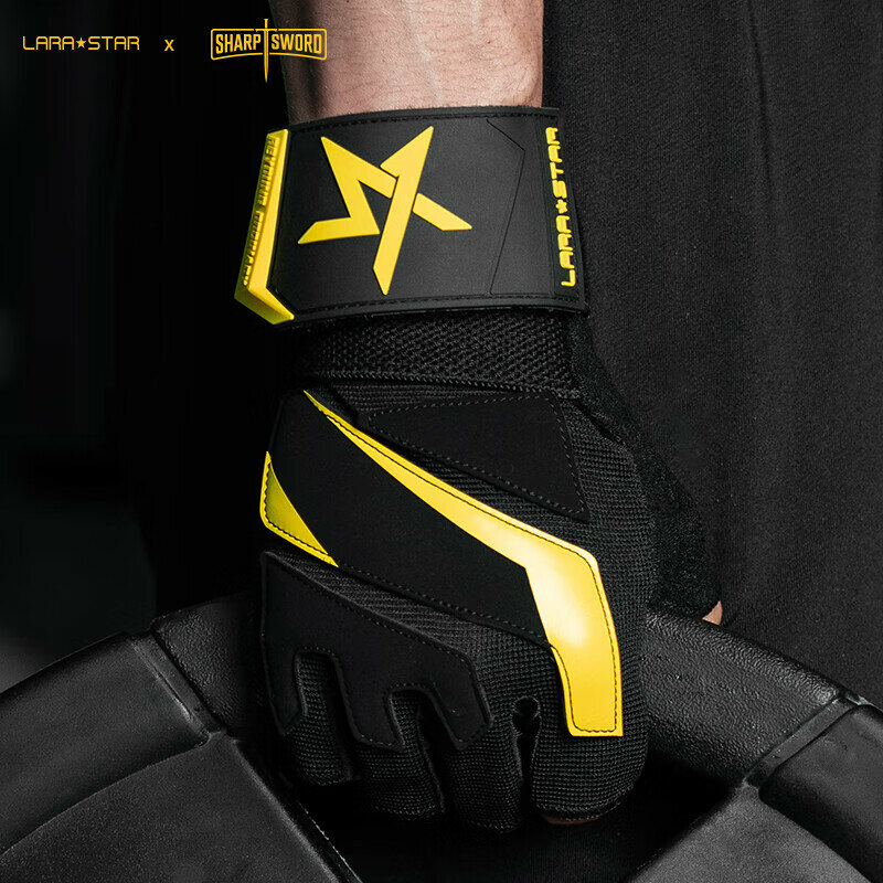 Laura Star Peak Gloves, Single Bar Sports Pull-Up Training, Non-Slip Dumbbell Cycling Fingerless Gloves, Black And Yellow, Size L