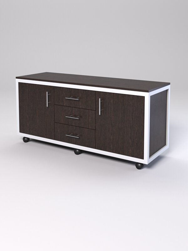 Греденция НТ-350 "стронг" в стиле лофт, Дуб Венге + металлический каркас Белый