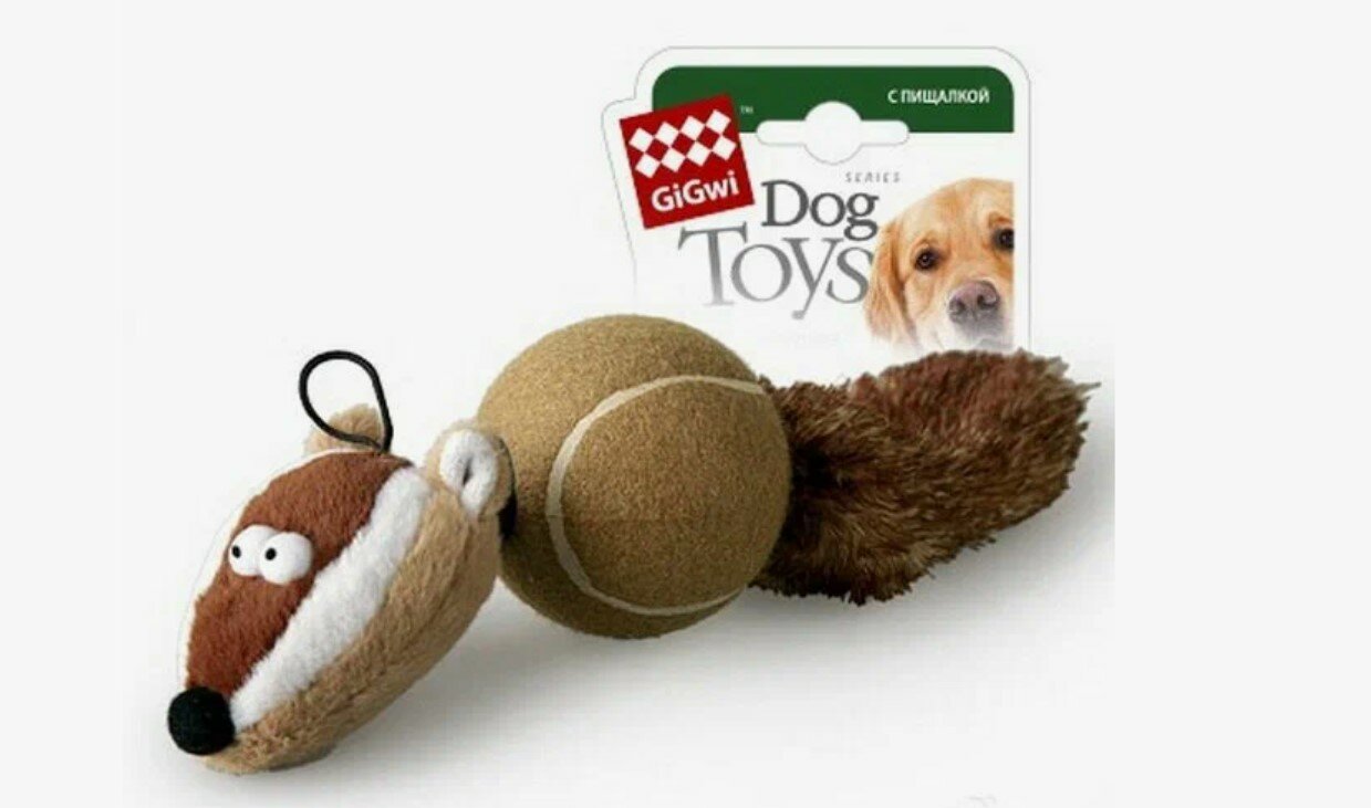 Игрушка для собак GiGwi "Барсук" с 2-мя пищалками, внутри теннисный мяч с пищалкой 75075