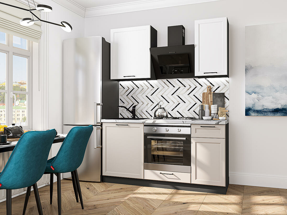 Кухня Барселона-06, цвет фасада Белый/Кашемир, цвет каркаса Graphite, 2140*1600*600 мм