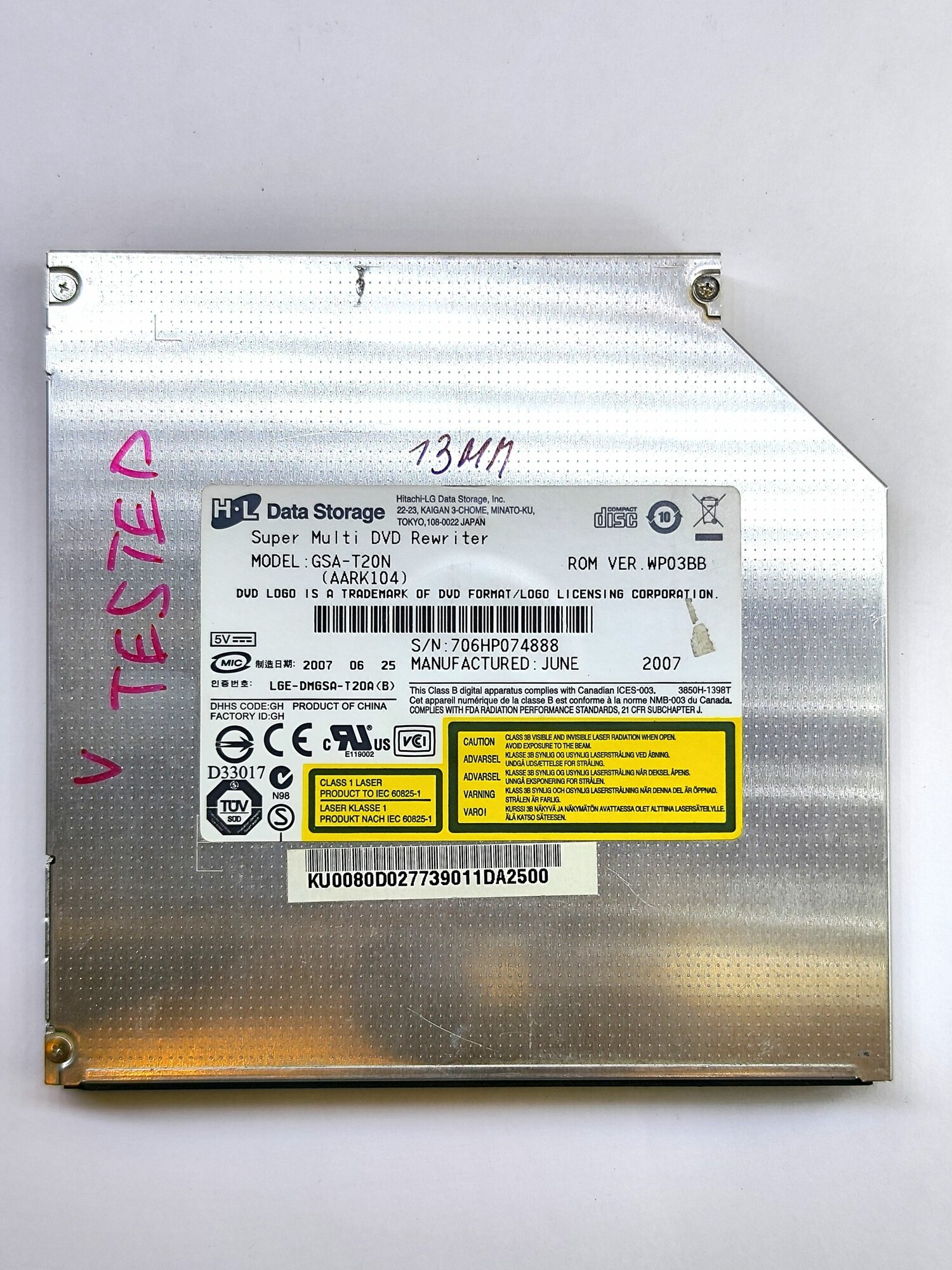 DVD привод для ноутбука внутренний Super Multi DVD Writer Hitachi-lg (hl) GSA-T20N 12.7мм оптический привод