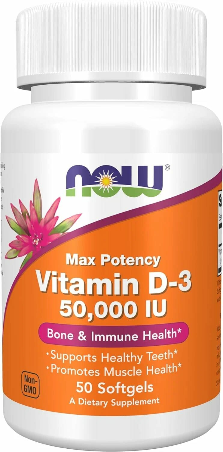 NOW Vitamin D3 50000 ME, Витамин Д-3 1250 мкг, для иммунитета 50 капсул
