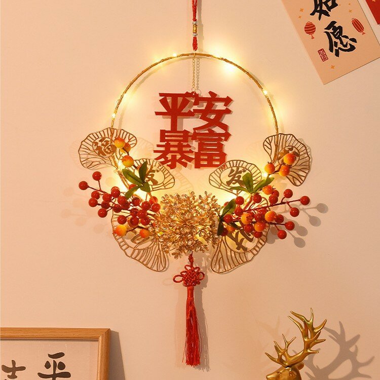 DIY Украшения на Новый Год по Китайскому Календарю Свечащие Красные Фруктовые Подвески с LED Светом Подвески для Гостиной на Лунный Новый Год для Домашнего Наслаждения Материал Металл Пластик Длина Световых нитей 2 метра В комплект входят 1 Петля с