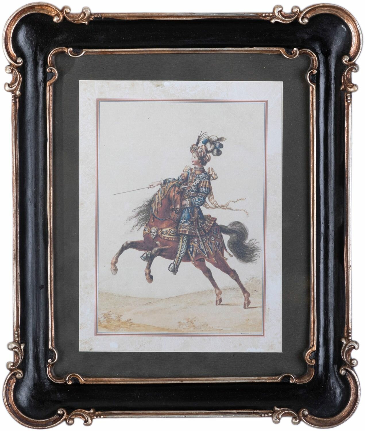 Настенное панно под старину 27х3х32 см из полисмолы и стекла с изображением всадника