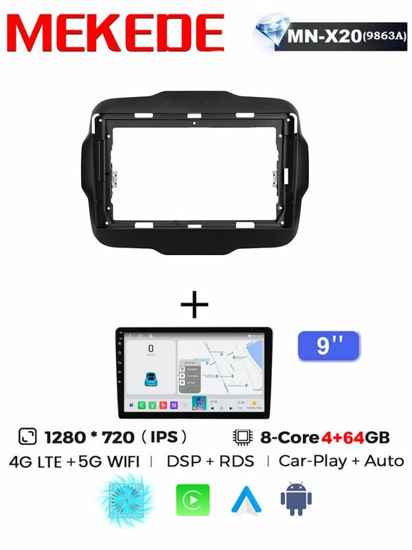 Магнитола 9" Mekede MN X20 Pro 4/64 Gb Jeep Renegade 2014-2018 carplay