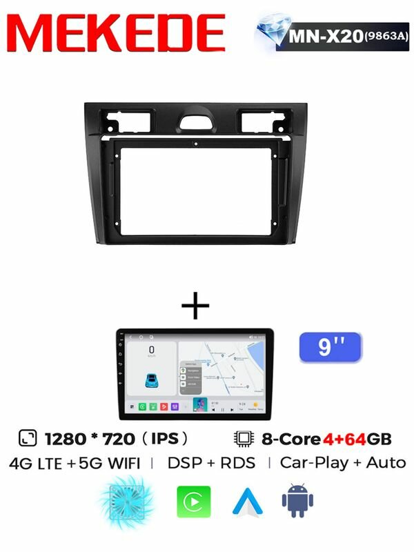Магнитола 9" Mekede MN X20 Pro 4/64 Gb Ford Fiesta Mk 5 Mk5 2002-2008 carplay