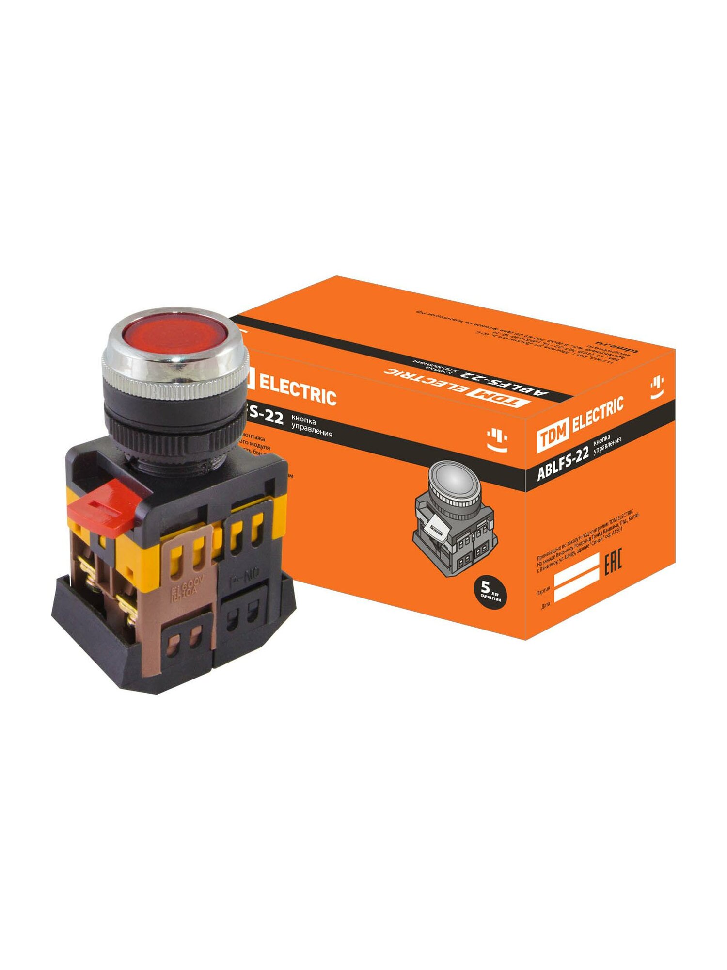 Кнопка ABLFS-22 красный d22мм неон/230В 1з+1р TDM {SQ0704-0008}