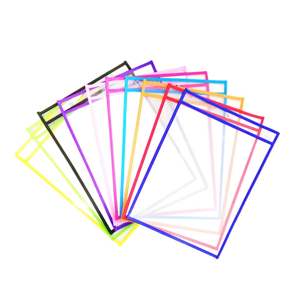 10ШТ Многоразовых Пластиковых Протекторов Для Листов, Карманов для Рабочих Листов с Маркером, Прорезью Для Ручки, Водонепроницаемых Пластиковых Карманов