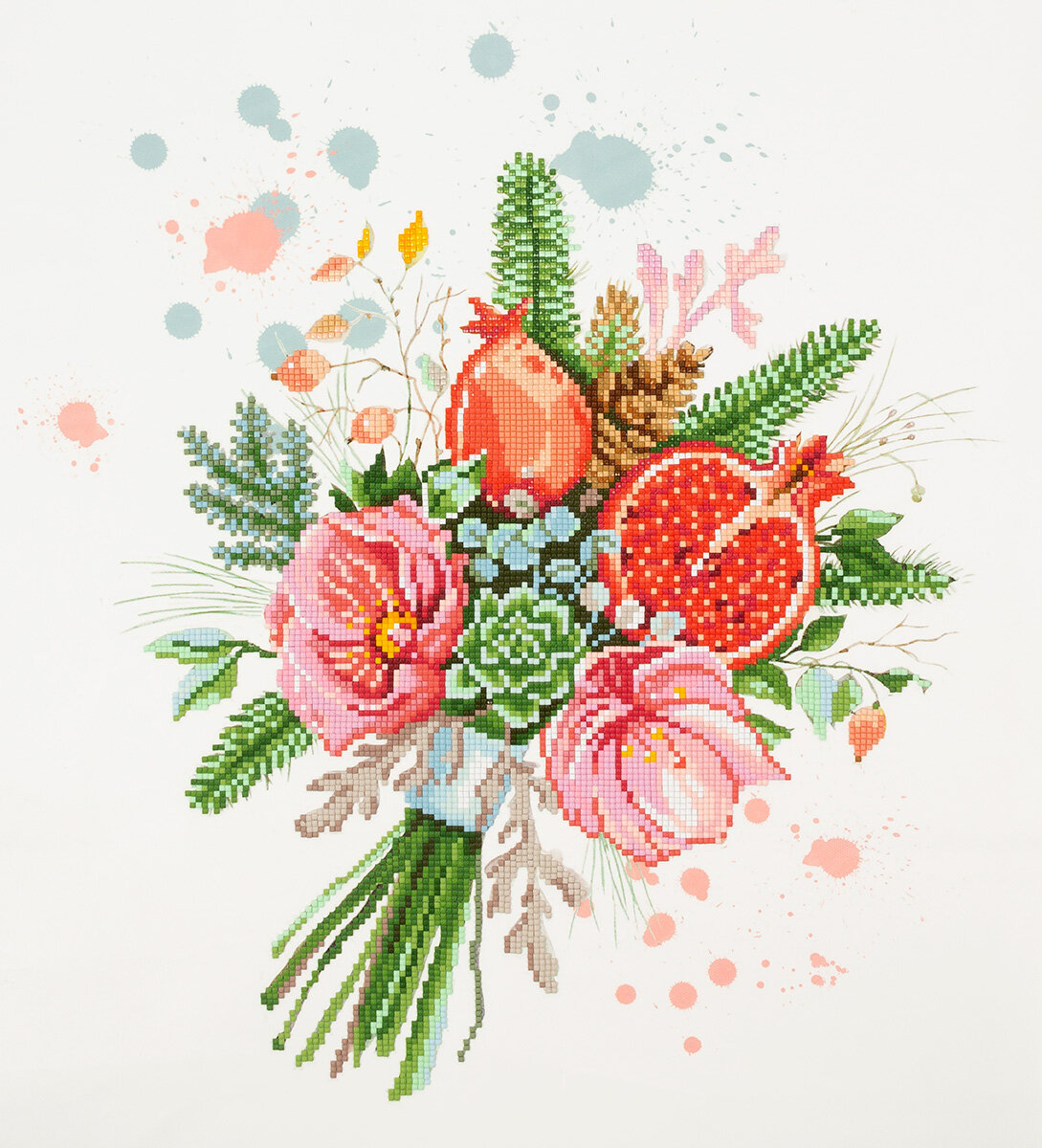 Алмазная (кристальная) мозаика на холсте "фрея" ALVR-241 "Букет с гранатом" 40 х 45 см