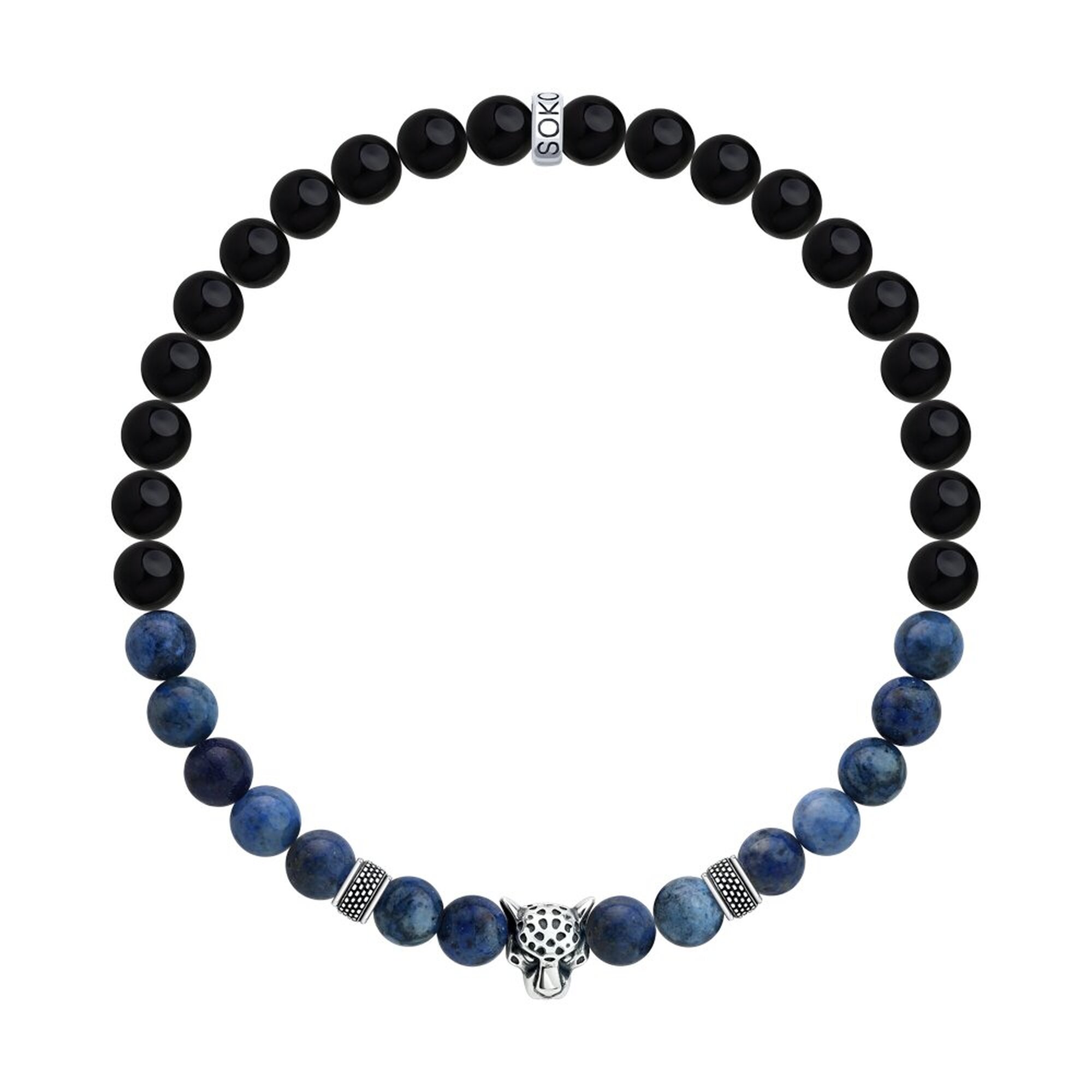 Браслет, серебро, 925 проба, родирование, агат, содалит