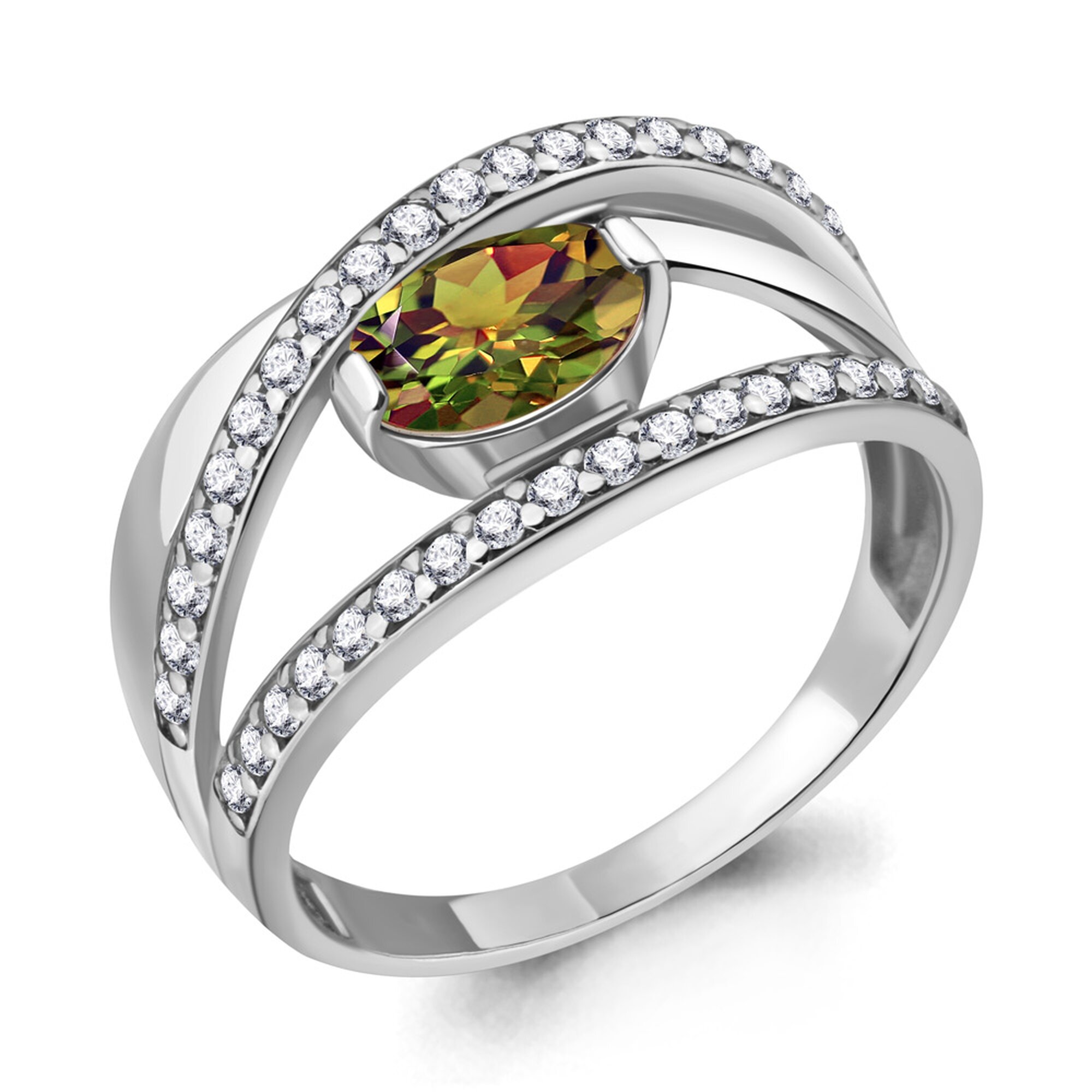 Кольцо, серебро, 925 проба, родирование, фианит, султанит